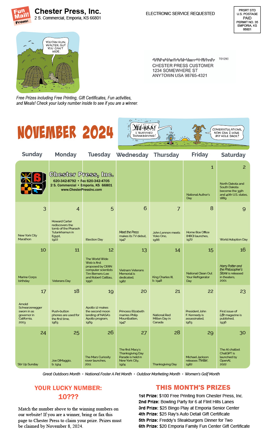 Specials & Giveaways - Chester Press Inc